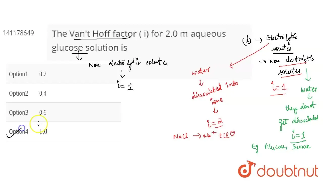 The Van't Hoff factor ( i) for 2.0 m aqueous glucose solution is