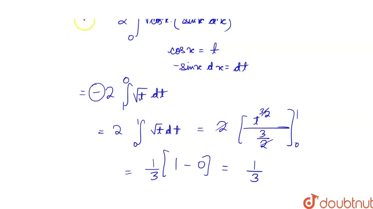 The value of the integral int (-pi//2)^(pi//2) sqrt(cos x - cos ^(3)