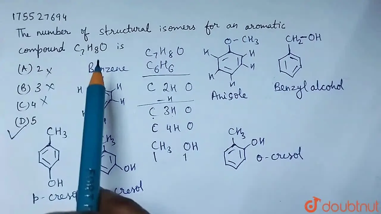 The number of structural isomers for an aromatic compound C7H8O is