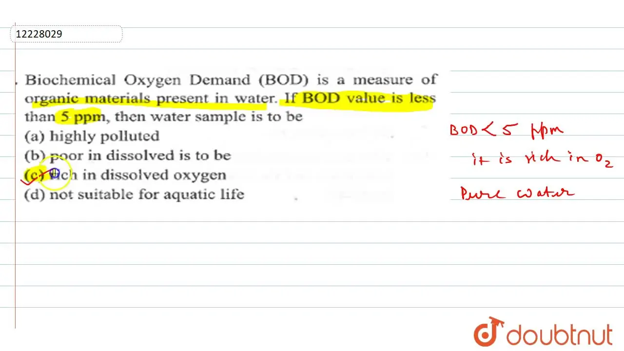 Biochemical Oxygen Demand (BOD) is a measure of organic materials pres