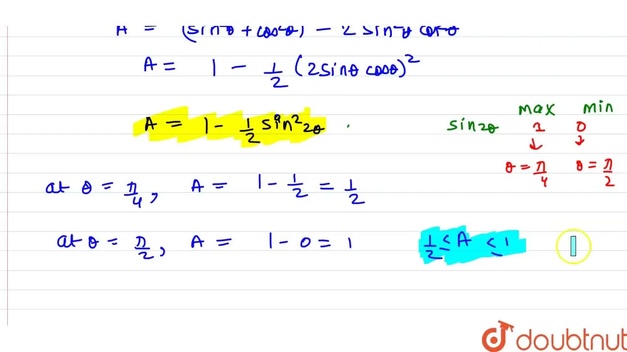 If A = sin^4 theta + cos^4 theta, then