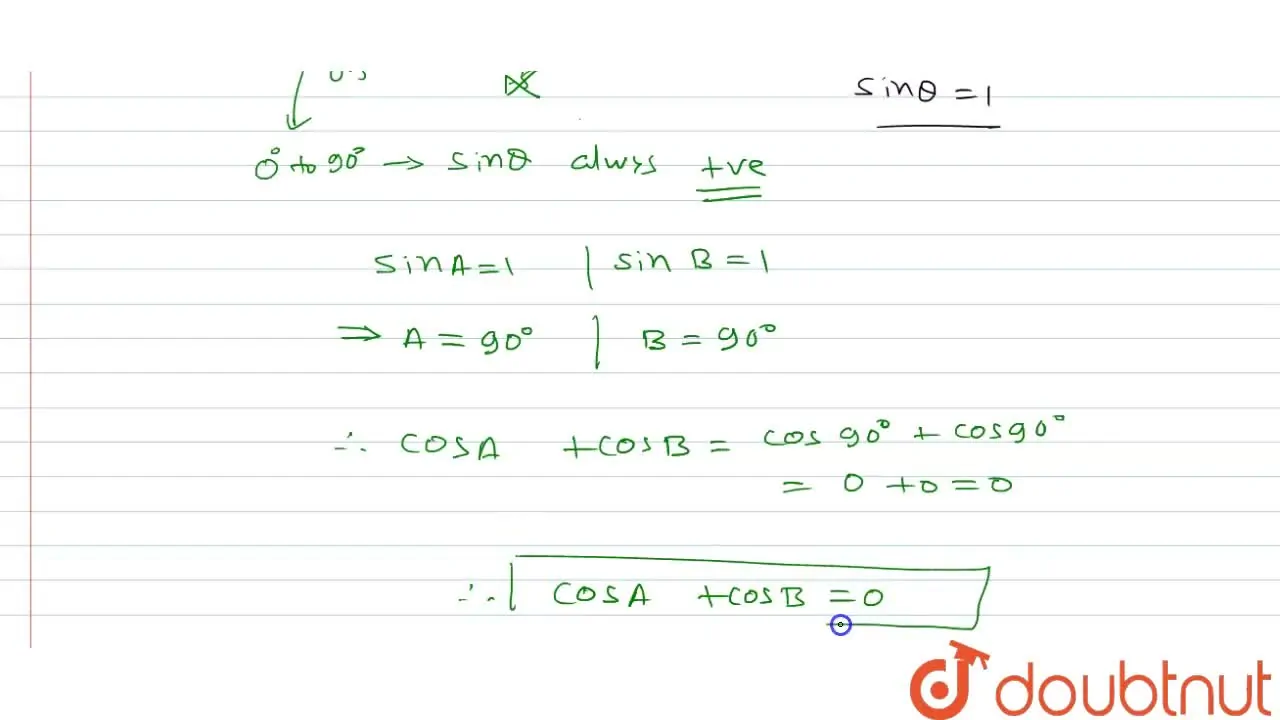 যদি sinA+sinB=2হয়, যেখান 0^@ le A le 90^@এবং 0^@ le B le 90^@, তাহল