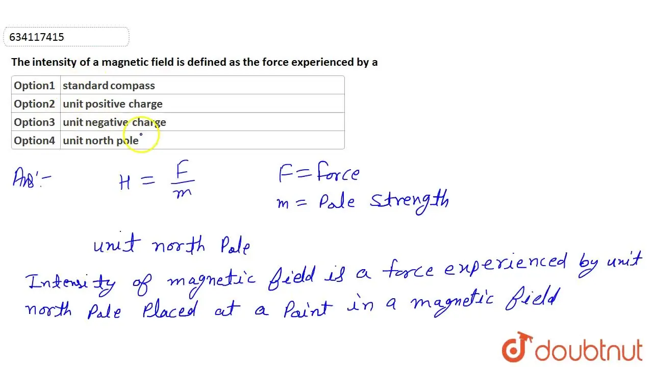 The intensity of a magnetic field is defined as the force experienced