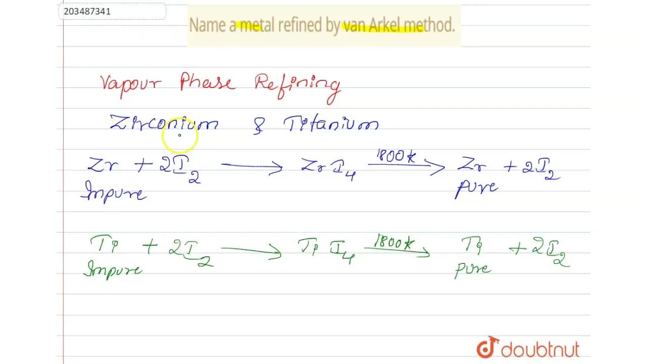 [Kannada] Name a metal refined by van Arkel method.