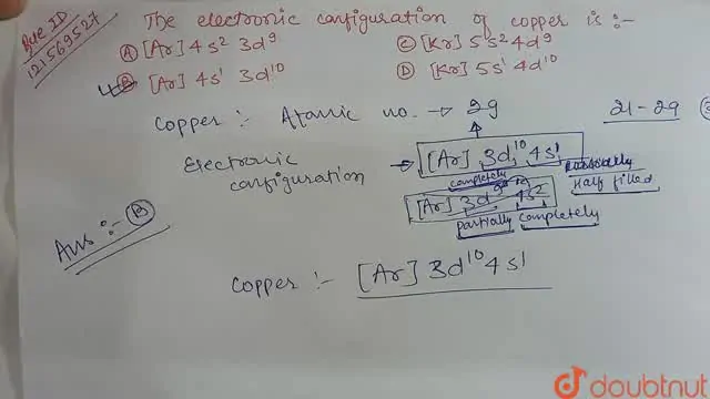 The electronic configuration of copper is