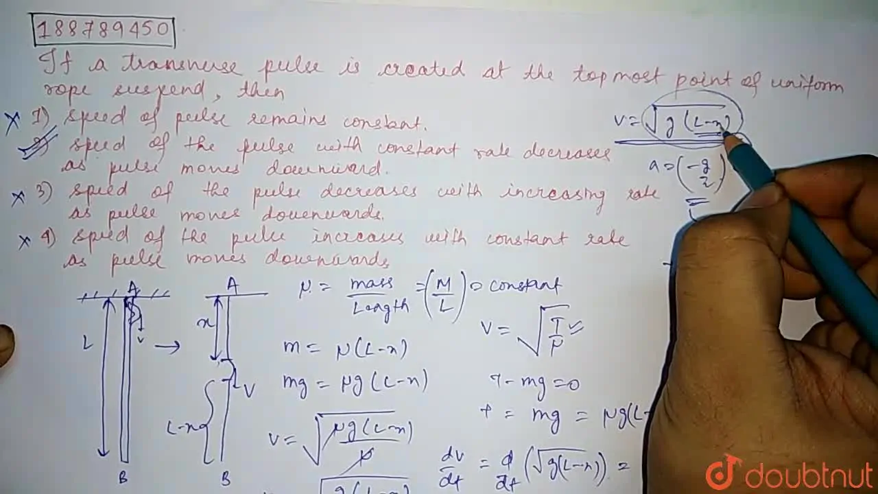 If a transverse pulse is created at the topmost point of a uniform rop