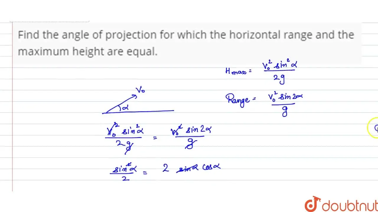 Find the angle of projection for which the horizontal range and the ma
