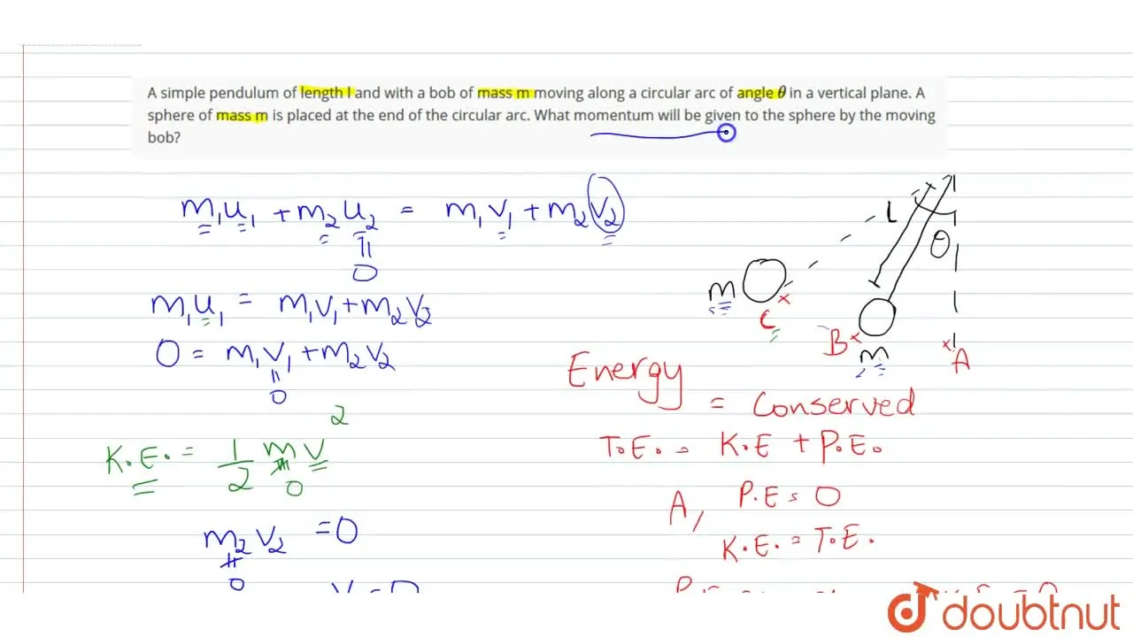 A simple pendulum of length l and with a bob of mass m moving along a