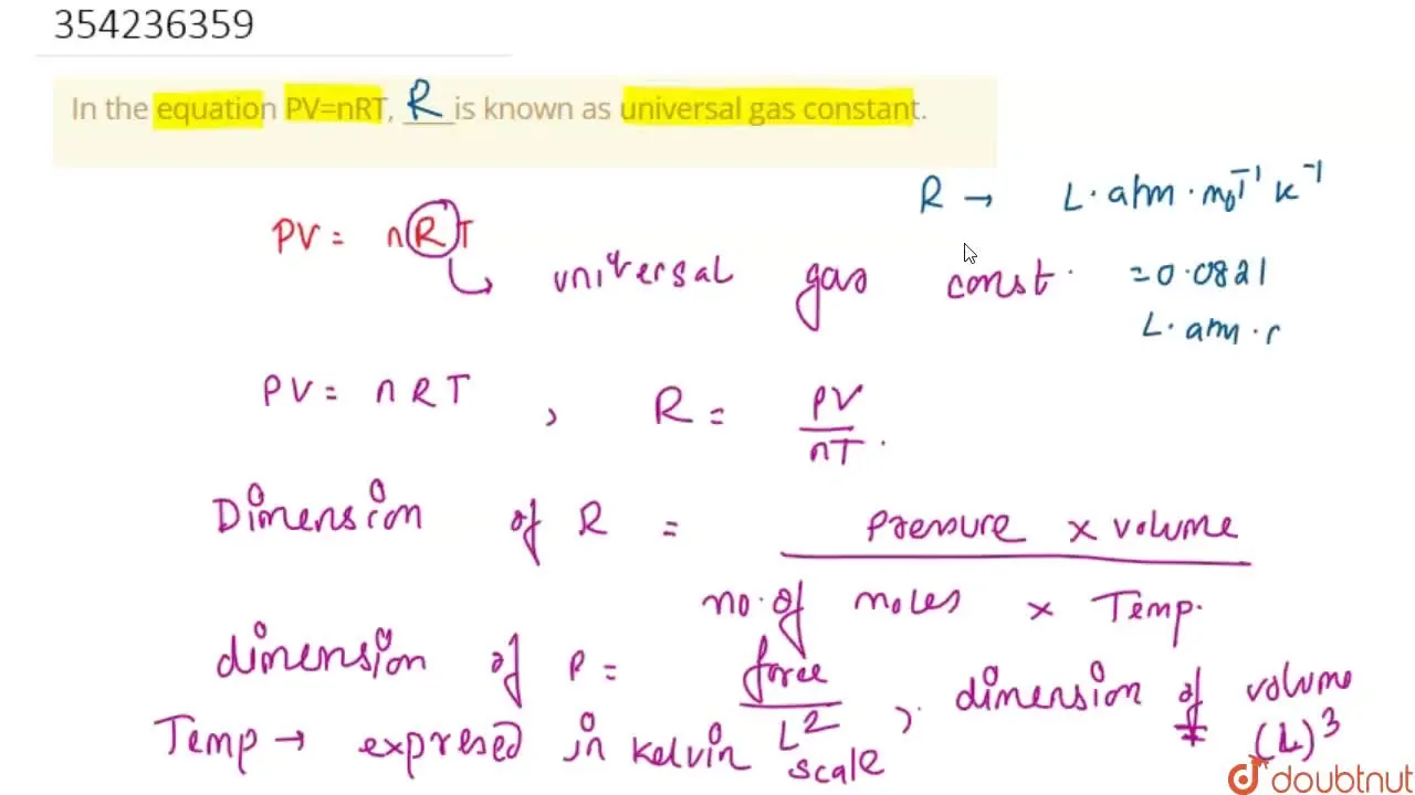 [Bengali] In the equation PV=nRT, is known as universal gas constant.