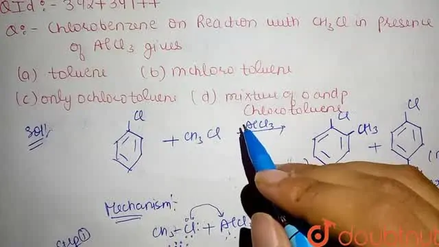 Chlorobenzene on reaction with CH3Cl in presence of AlCl3 gives