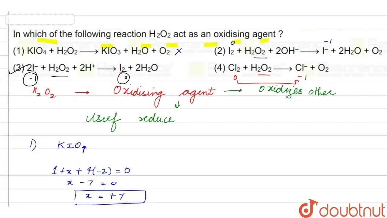 Which of the following equations depicts the oxidizing nature of H2O2
