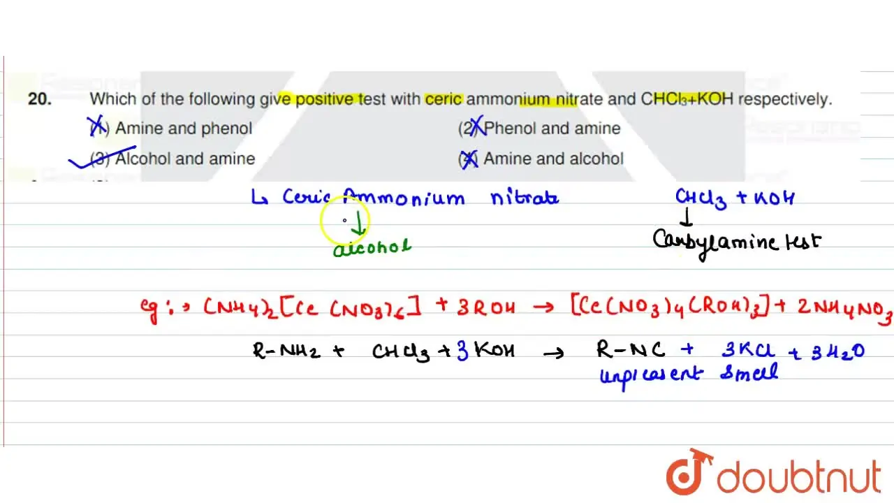 Ceric ammonium nitrate and CHCl(3) / alc. KOH are used for the identif