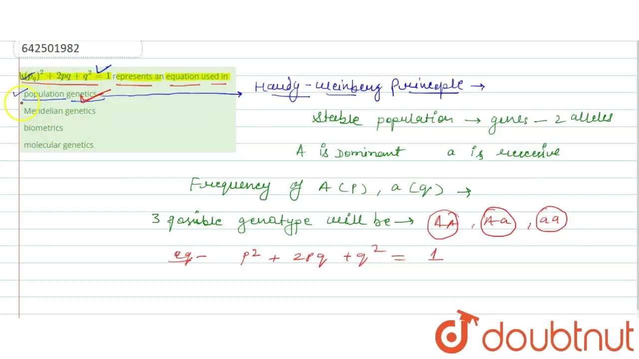 (pq)^(2)+2pq+q^(2)=1 represents an equation used in