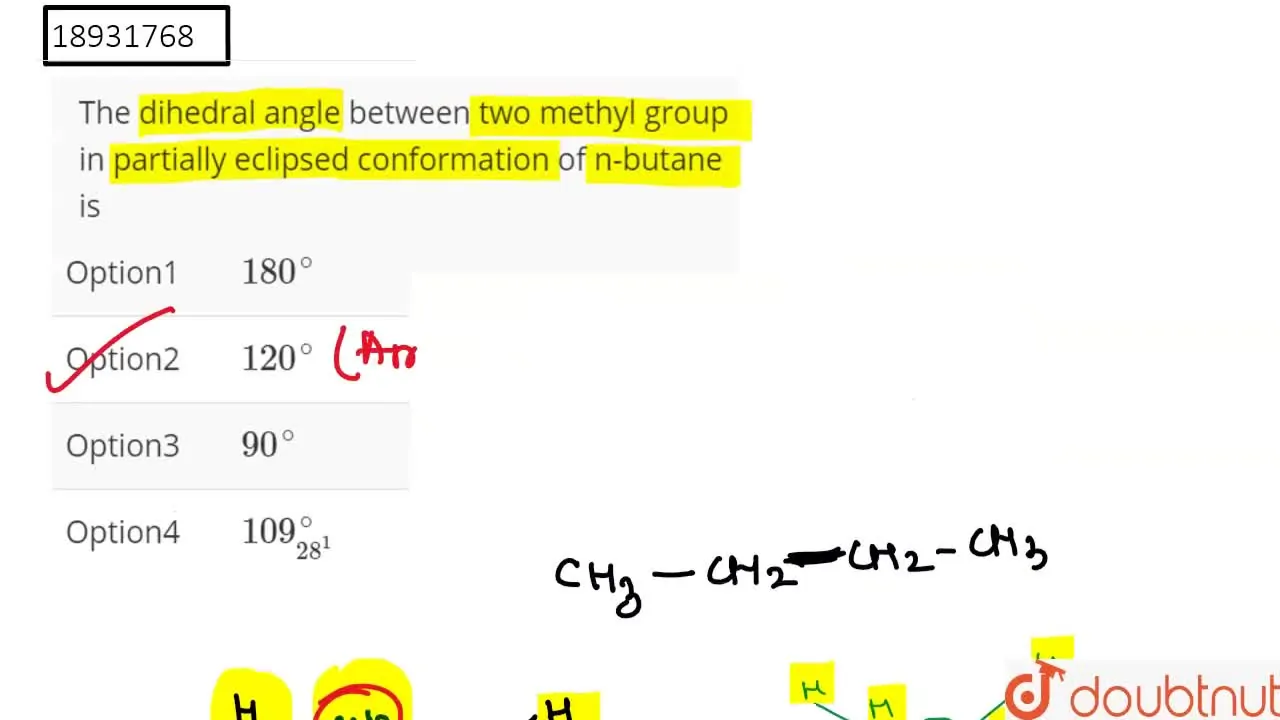 The dihedral angle between two methyl group in partially eclipsed conf