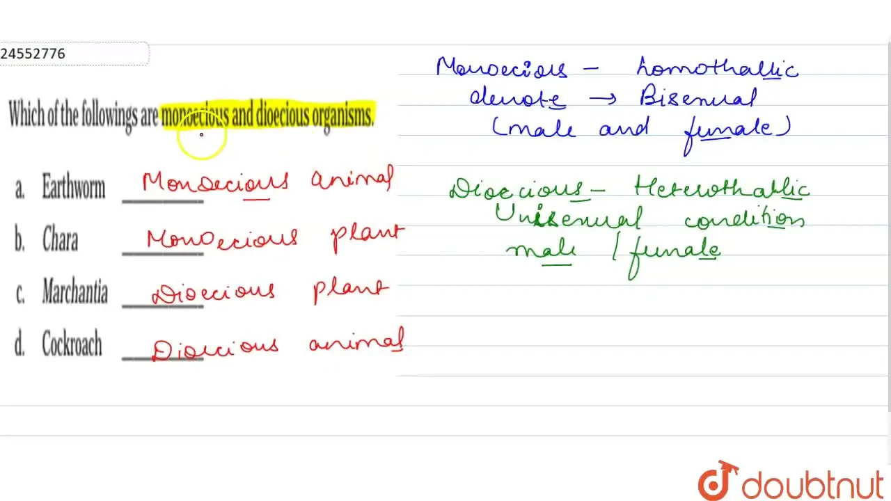 Which of the following are monoecious and dioecious organisms ? (a)