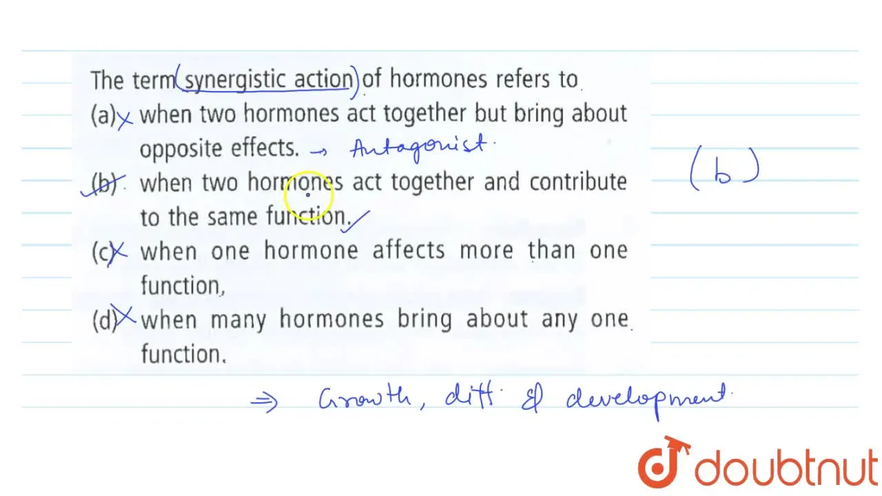 The term synergistic action of hormones refers to
