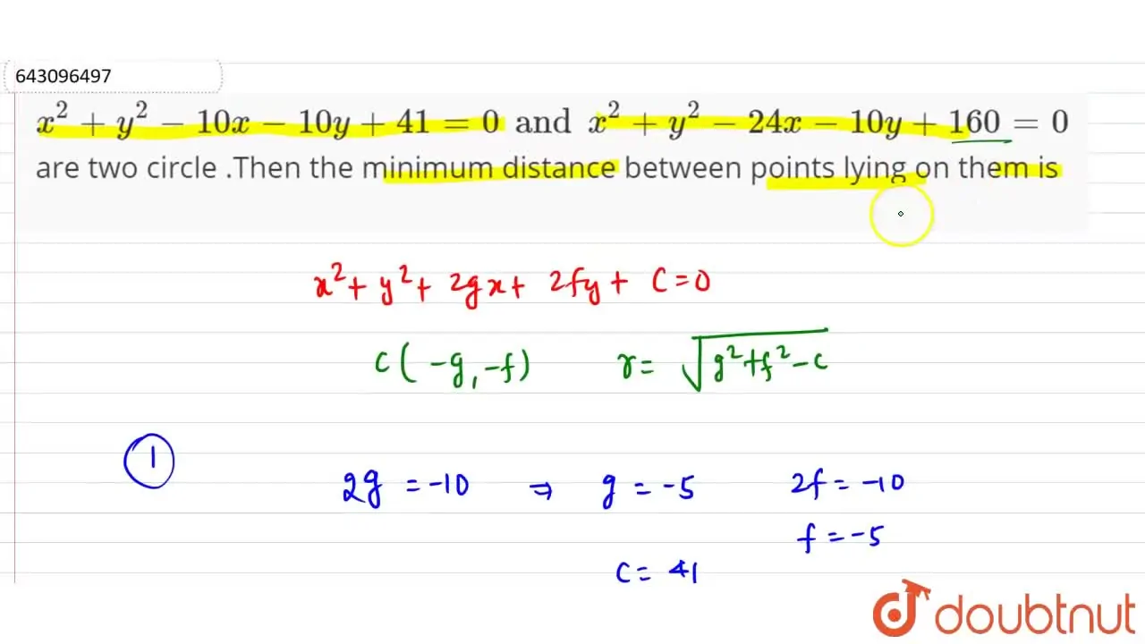 X 2 y 2 10x 10y 41 0 And X 2 y 2 24x 10y 160 0 Are Two Circle Then Th