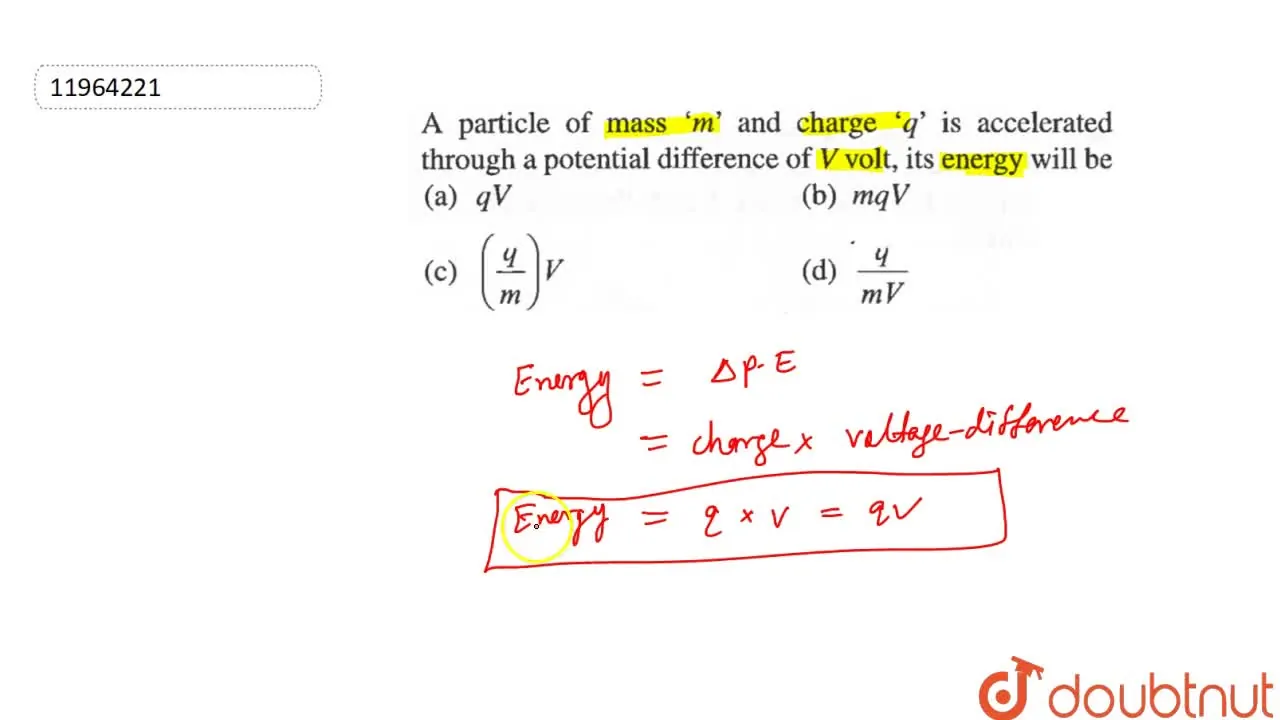 A particle of mass 'm' and charge 'q' is accelerated through a potenti