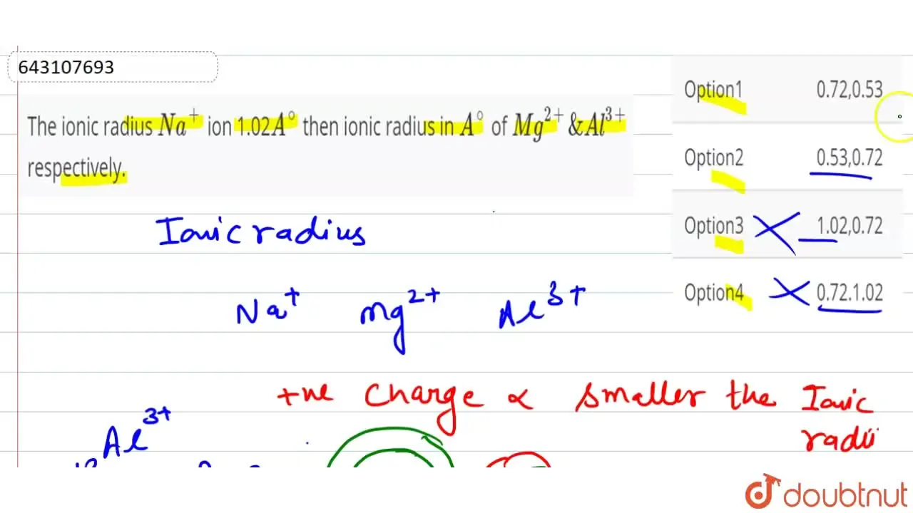 The ionic radius Na^+ ion 1.02A^@ then ionic radius in A^@ of Mg^(2+)