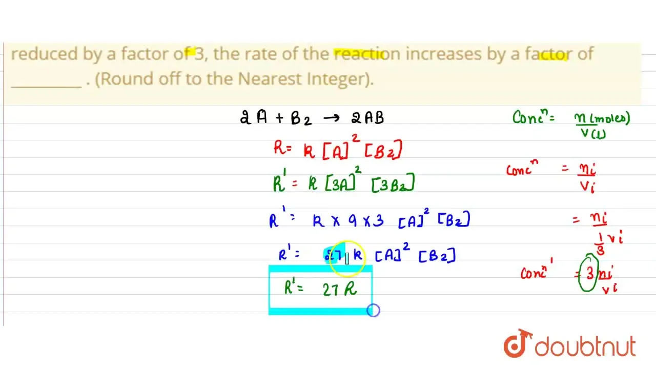 The reaction 2A + B(2) to 2AB is an elementary reaction. For a cert