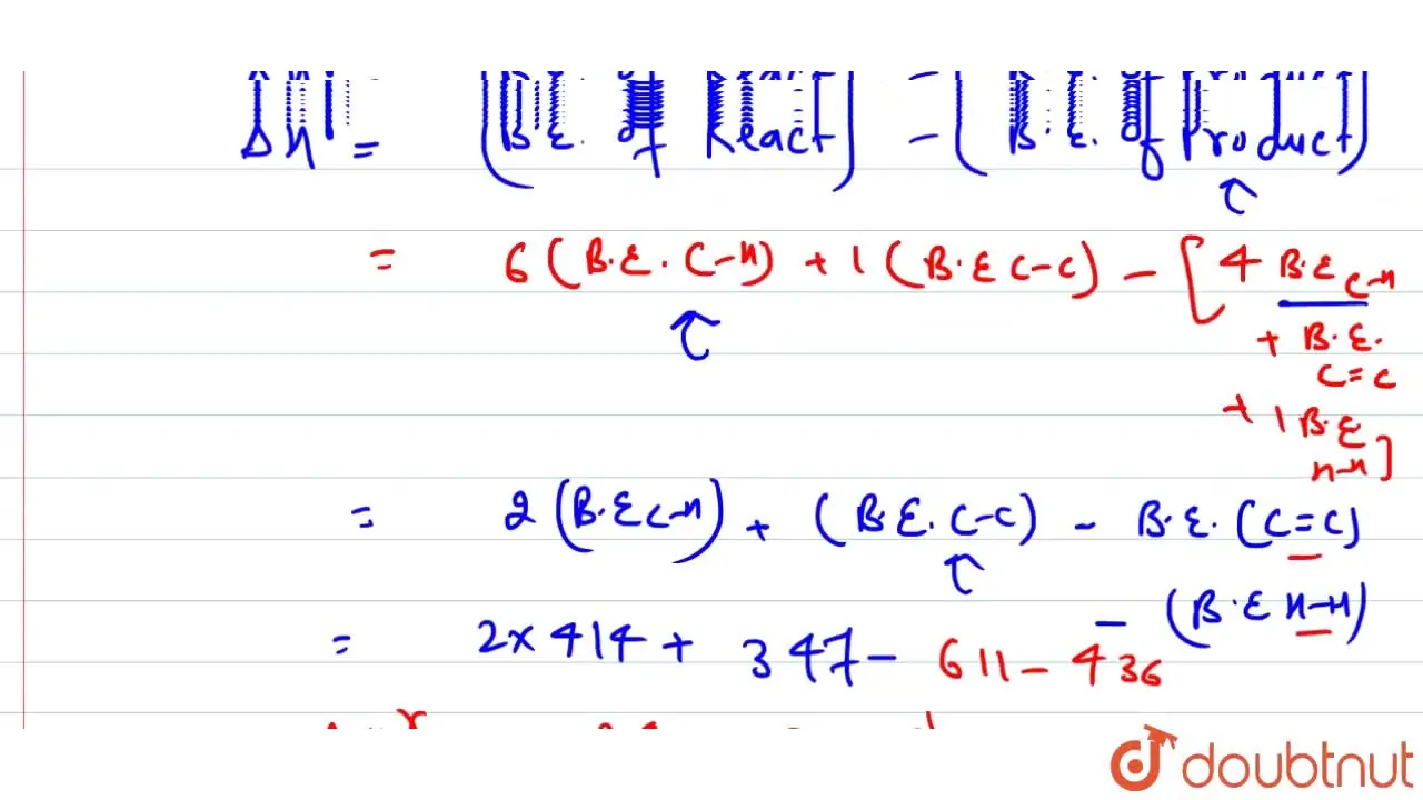For the reaction C(2) H(6) to C2 H4+H2 the reaction enthalpy Del