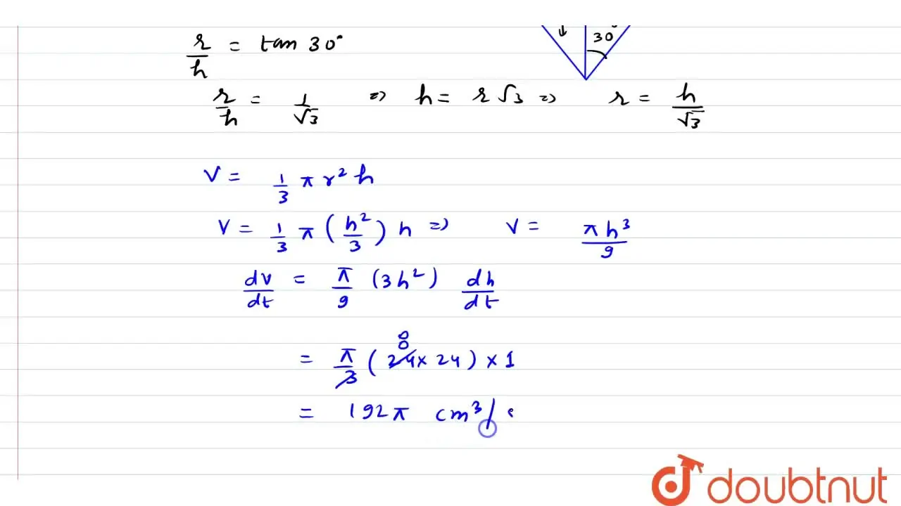 If water is poured into an inverted hollow cone whose semi-vertical
