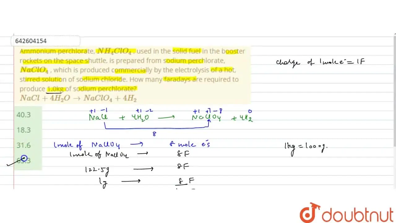 Ammonium perchlorate, NH4ClO4 , used in the solid fuel in the booster