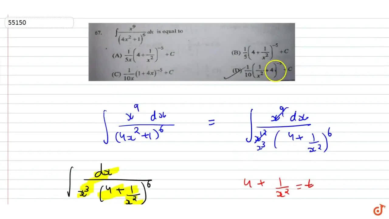 Int x 9 4x 2 1 6 Dx Is Equal To
