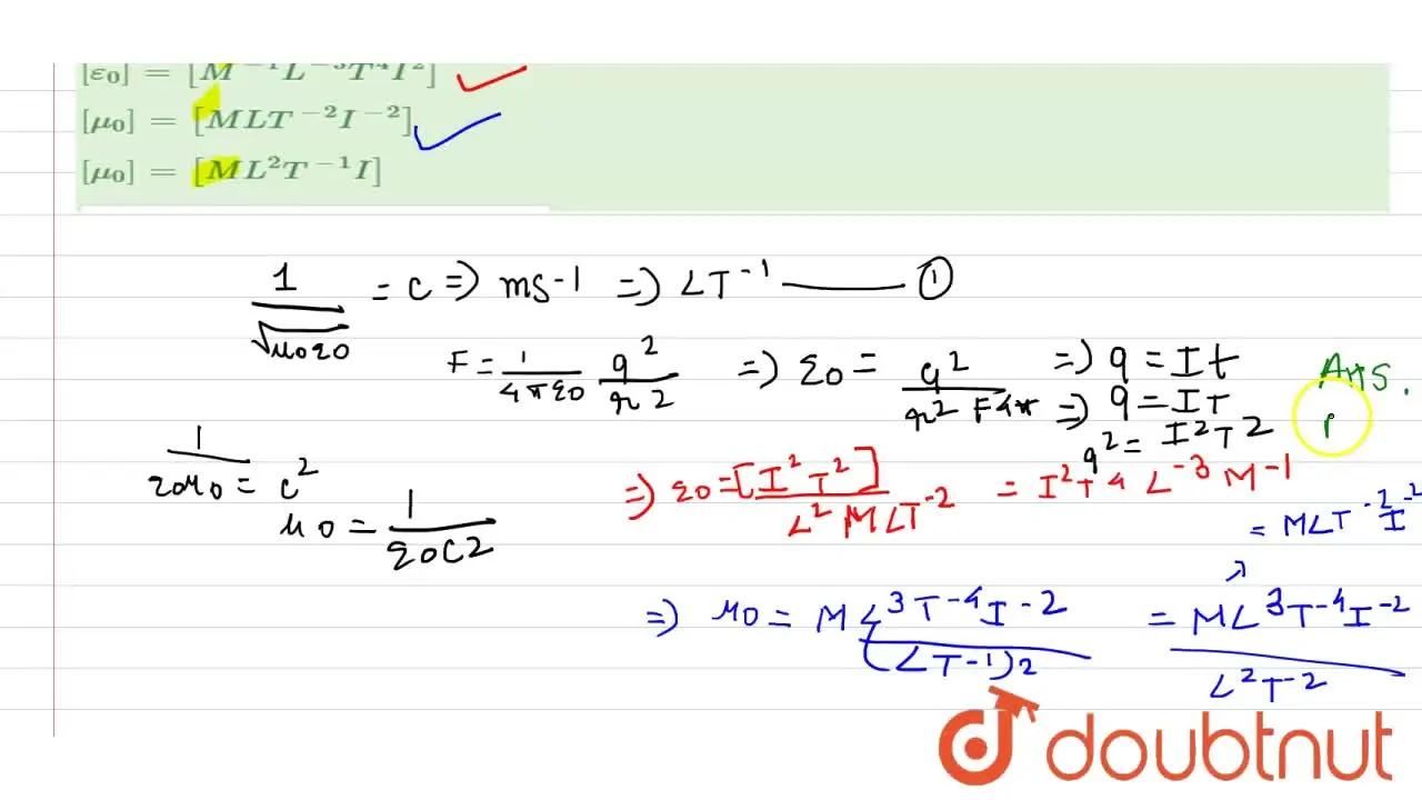 Let [epsilon(0)] denote the dimensional formula of the permittivity of