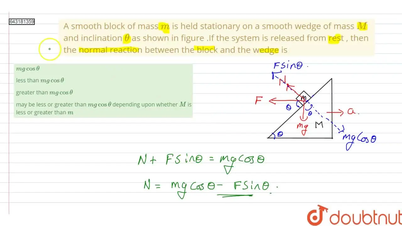 greater than mg cos theta