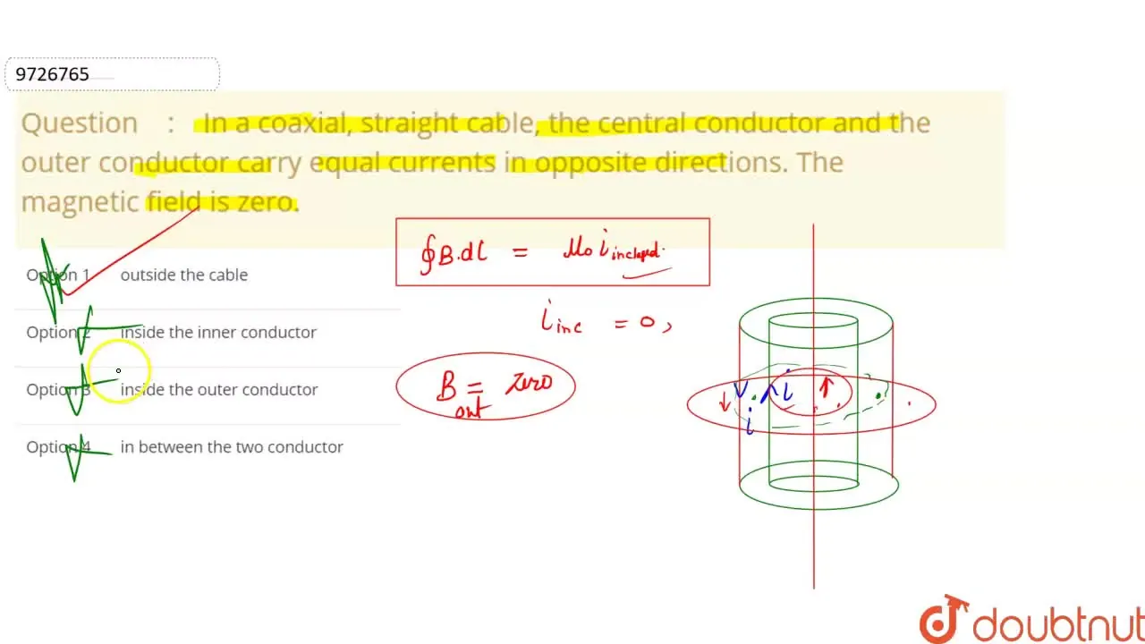 In a coaxial, straight cable, the central conductor and the outer cond
