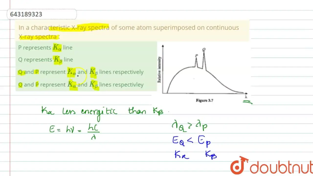 Q and P represent K(alpha) and K(beta) lines respectively