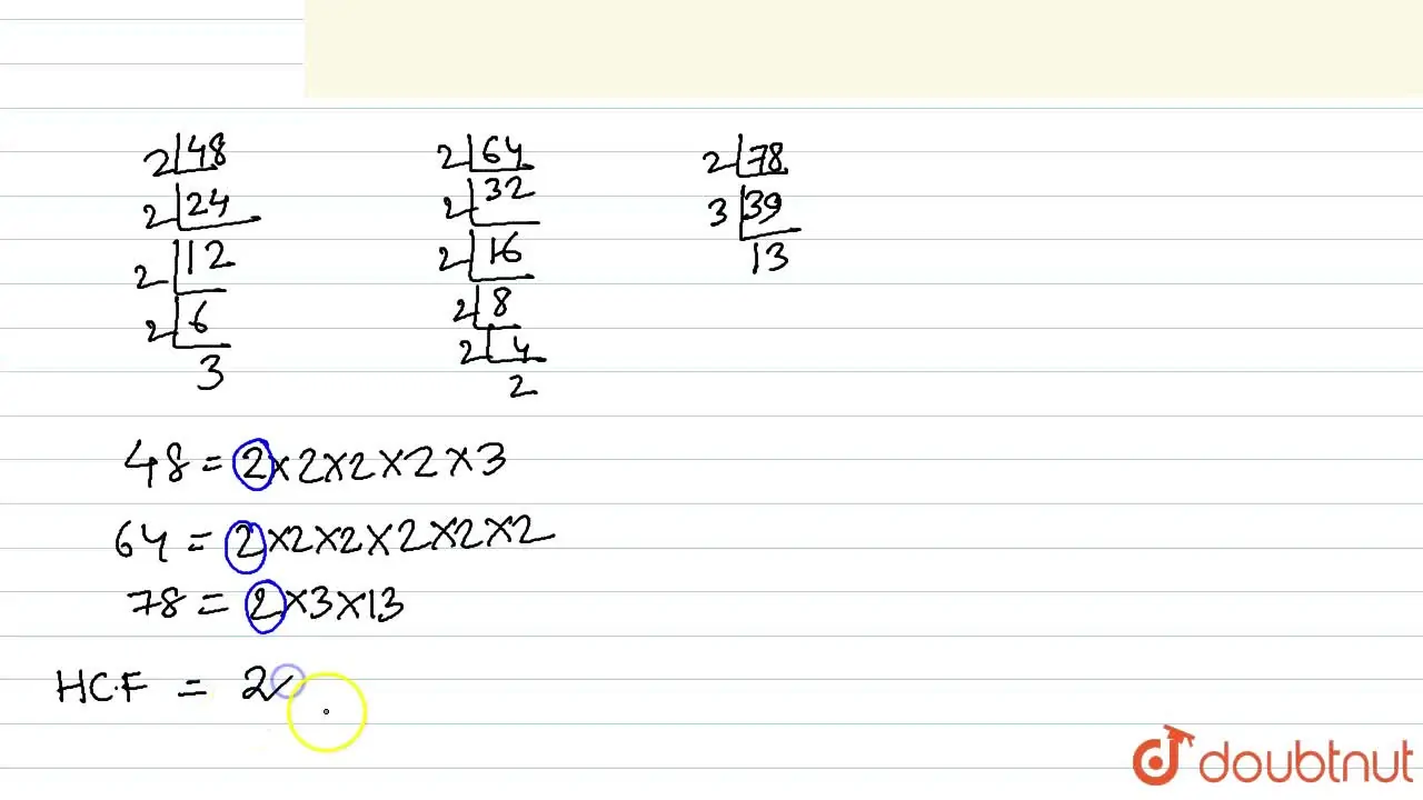 Find the HCF of 48, 64 and 78