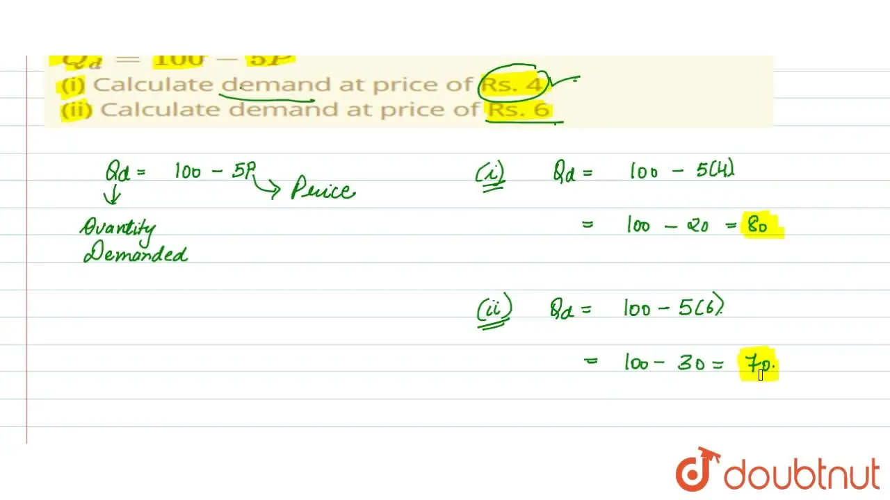 Given that demand function is Q(d) = 100-5P (i) Calculate demand a