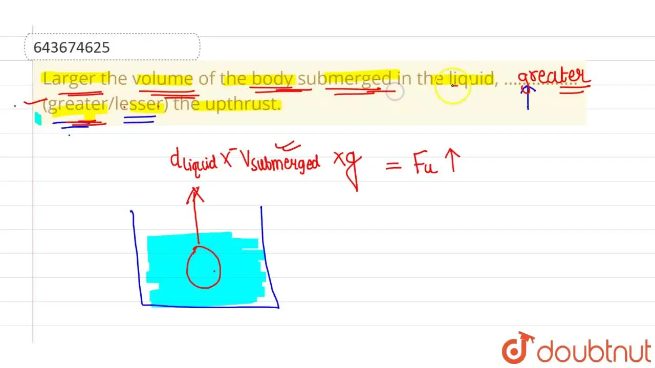 Larger the volume of the body submerged in the liquid, ……………. (greater
