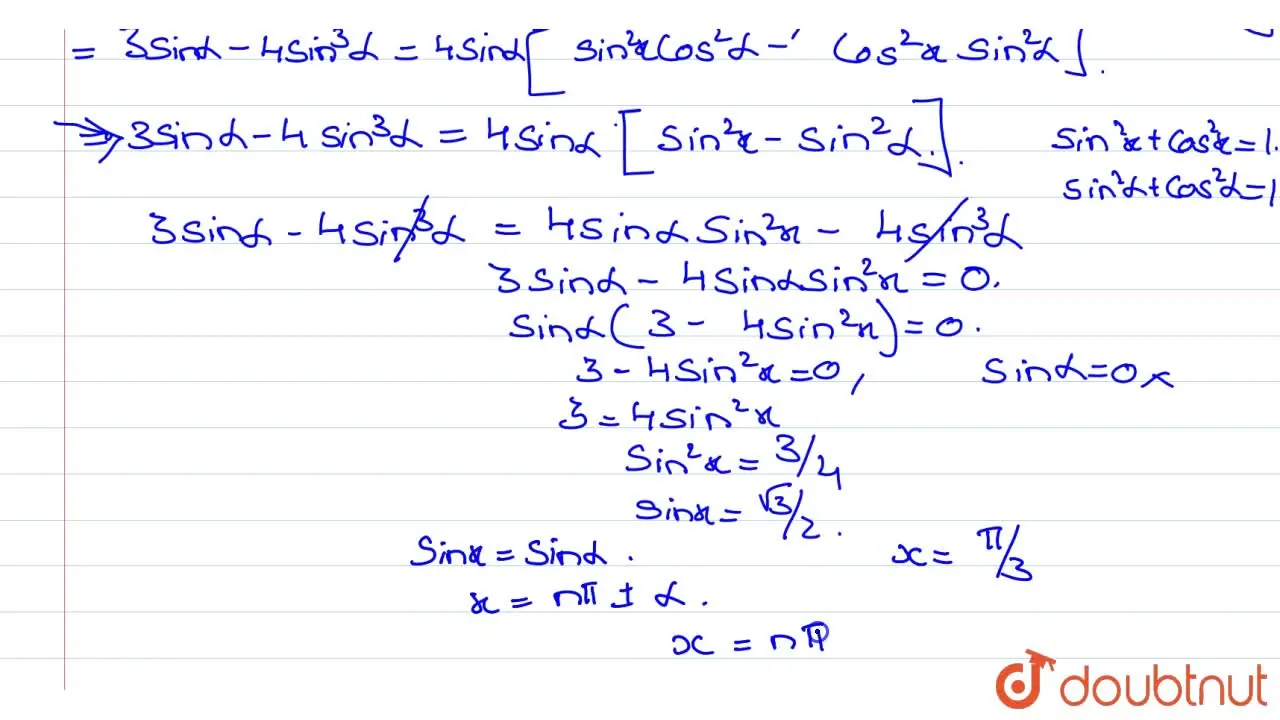 [Telugu] Solve Sin 3 alpha = 4 Sin alpha Sin (x + alpha) Sin(x-alpha