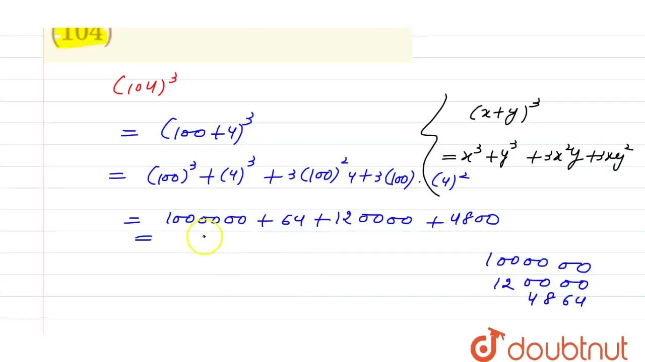 Using suitable identity, evaluate: (104)^(3)