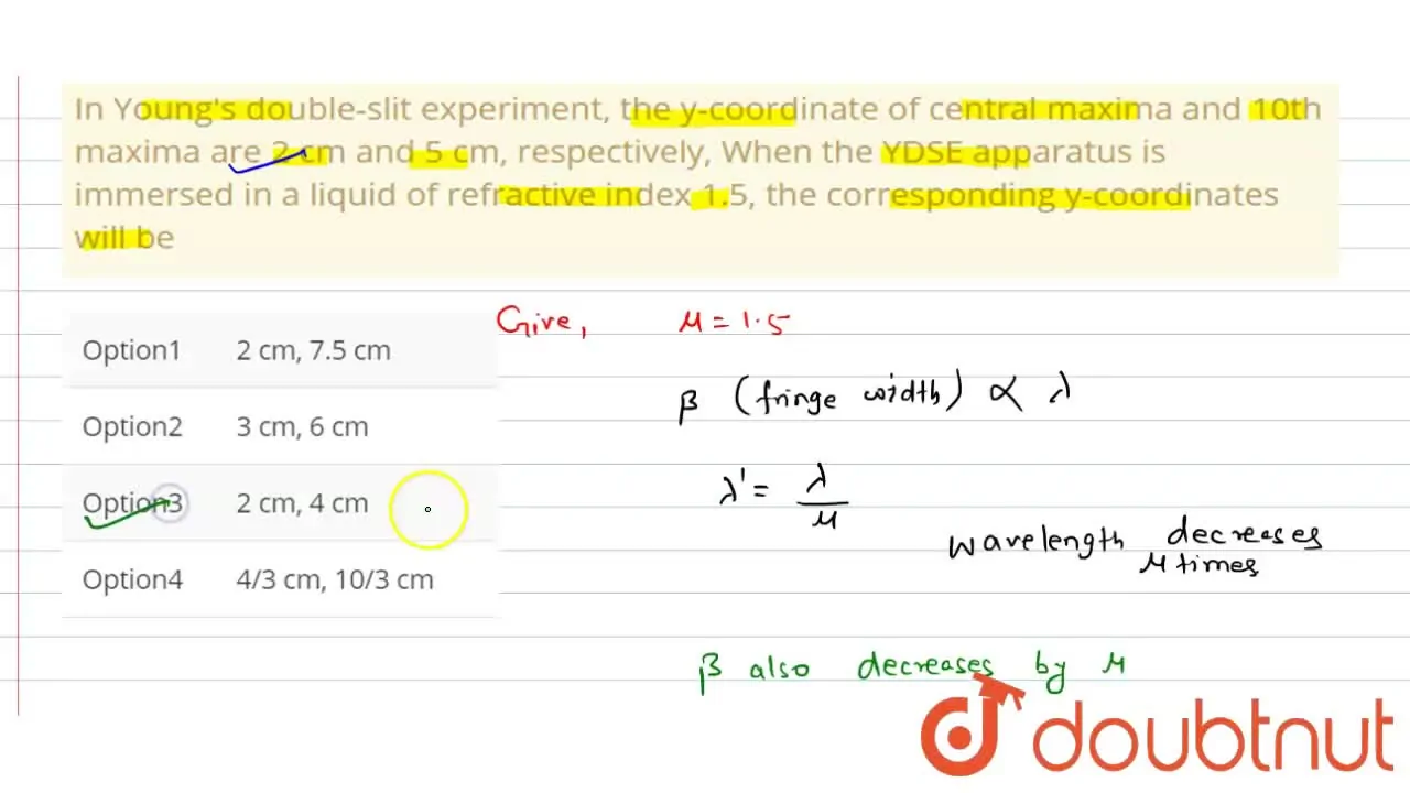 In Young's double-slit experiment, the y-coordinate of central maxima
