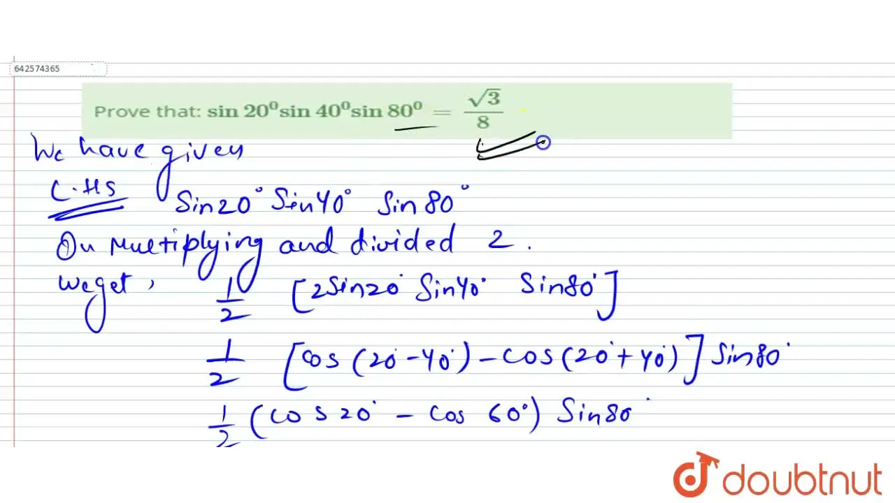 Prove that: sin20^0sin40^0sin80^0=(sqrt(3))/8