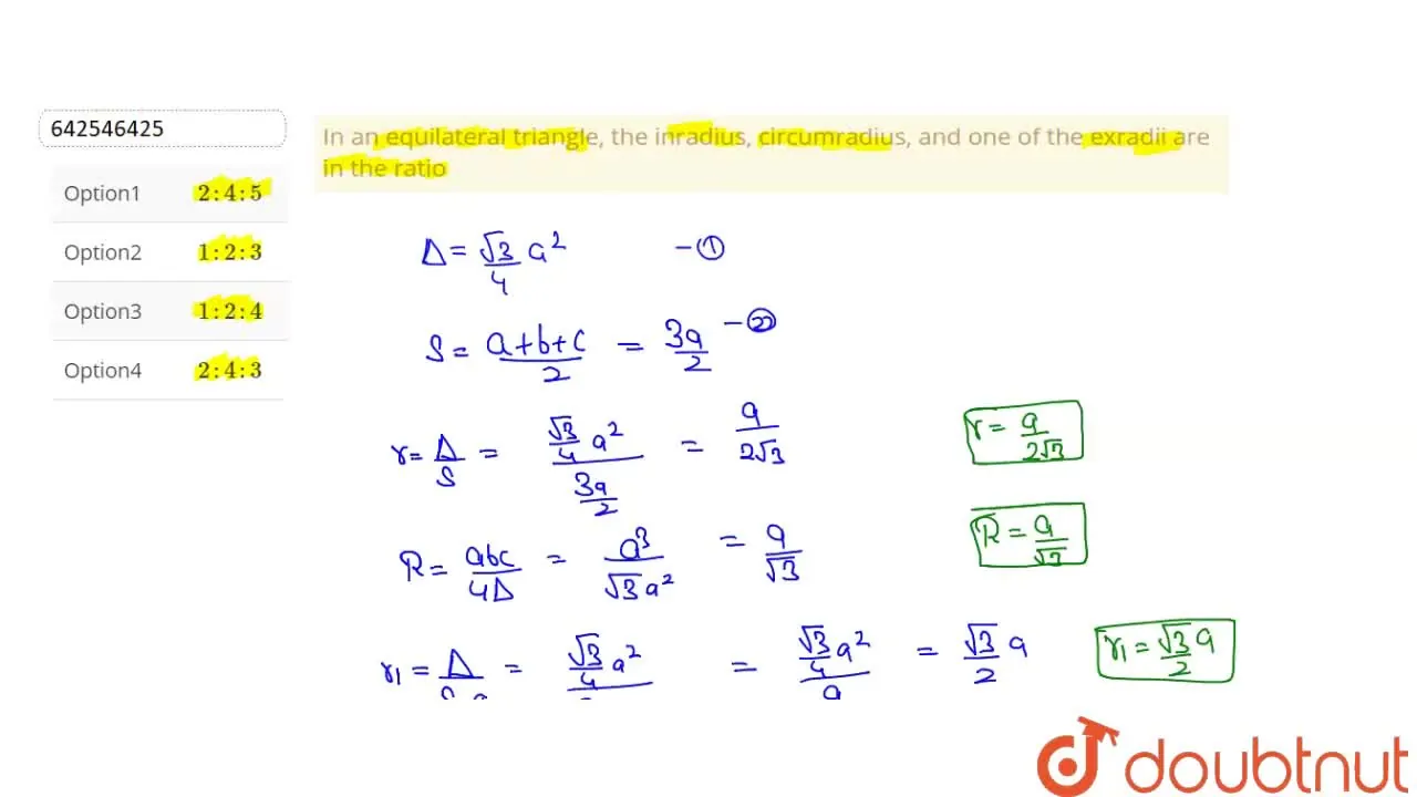 In an equilateral triangle, the inradius, circumradius, and one of the