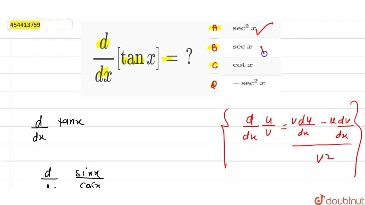 [Solved] d/(dx)[tanx]=?