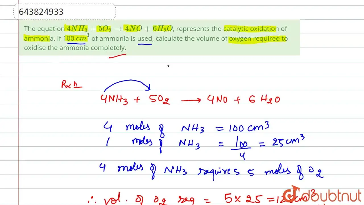 The equation 4NH3 + 5O2 rarr 4NO + 6H2O, represents the catalytic oxid