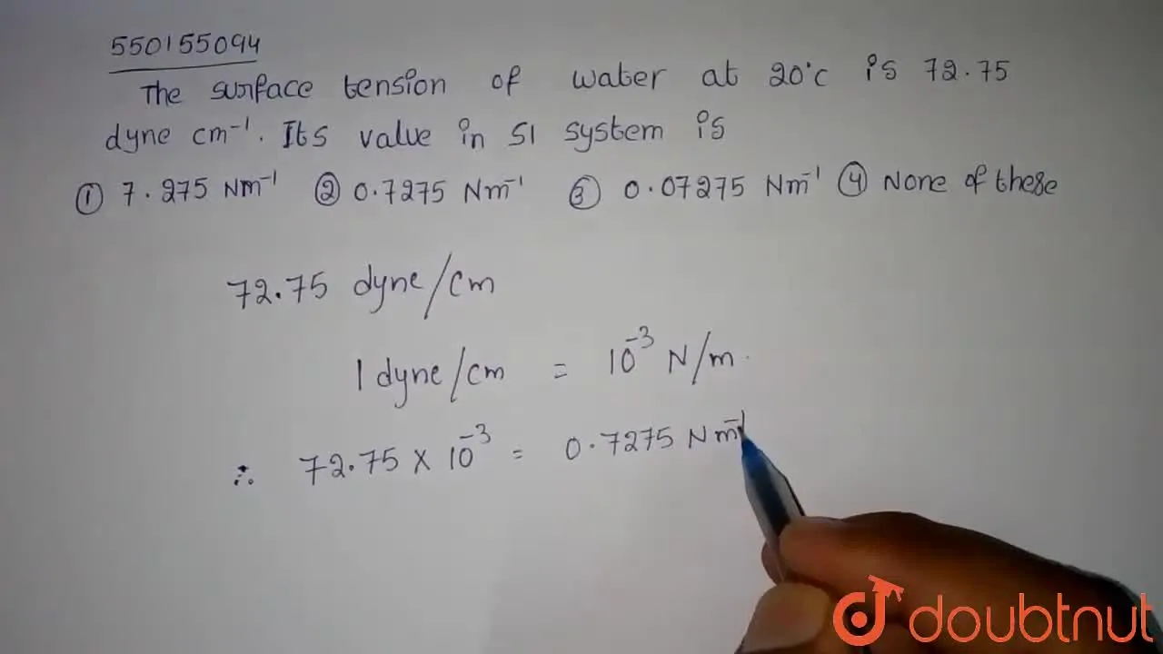 [Telugu] The surface tension of water at 20°C is 72.75 dyne cm^(-1)