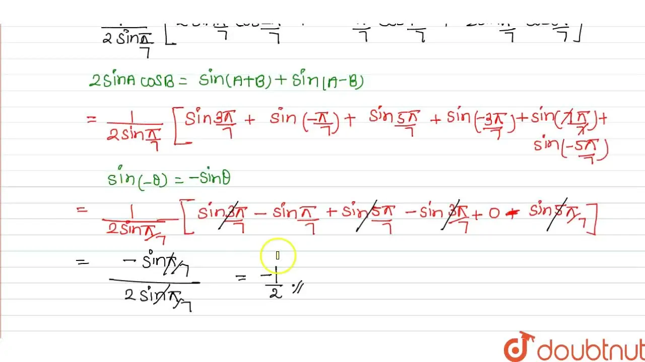 Find the value of cos(2pi)/7+cos(4pi)/7+cos(6pi)/7