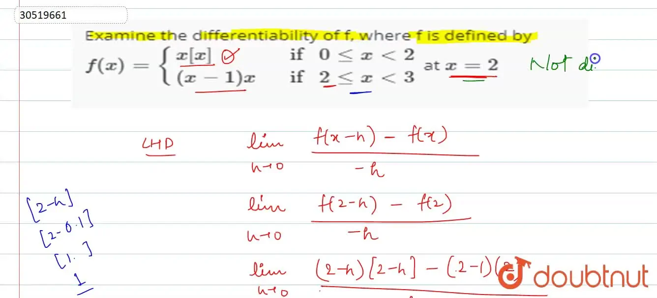 Examine the differentiability of f, where f is defined by f(x)