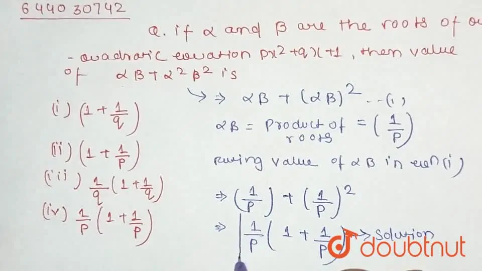 If alpha and beta are the roots of the quadratic equation px^(2)+qx+1,