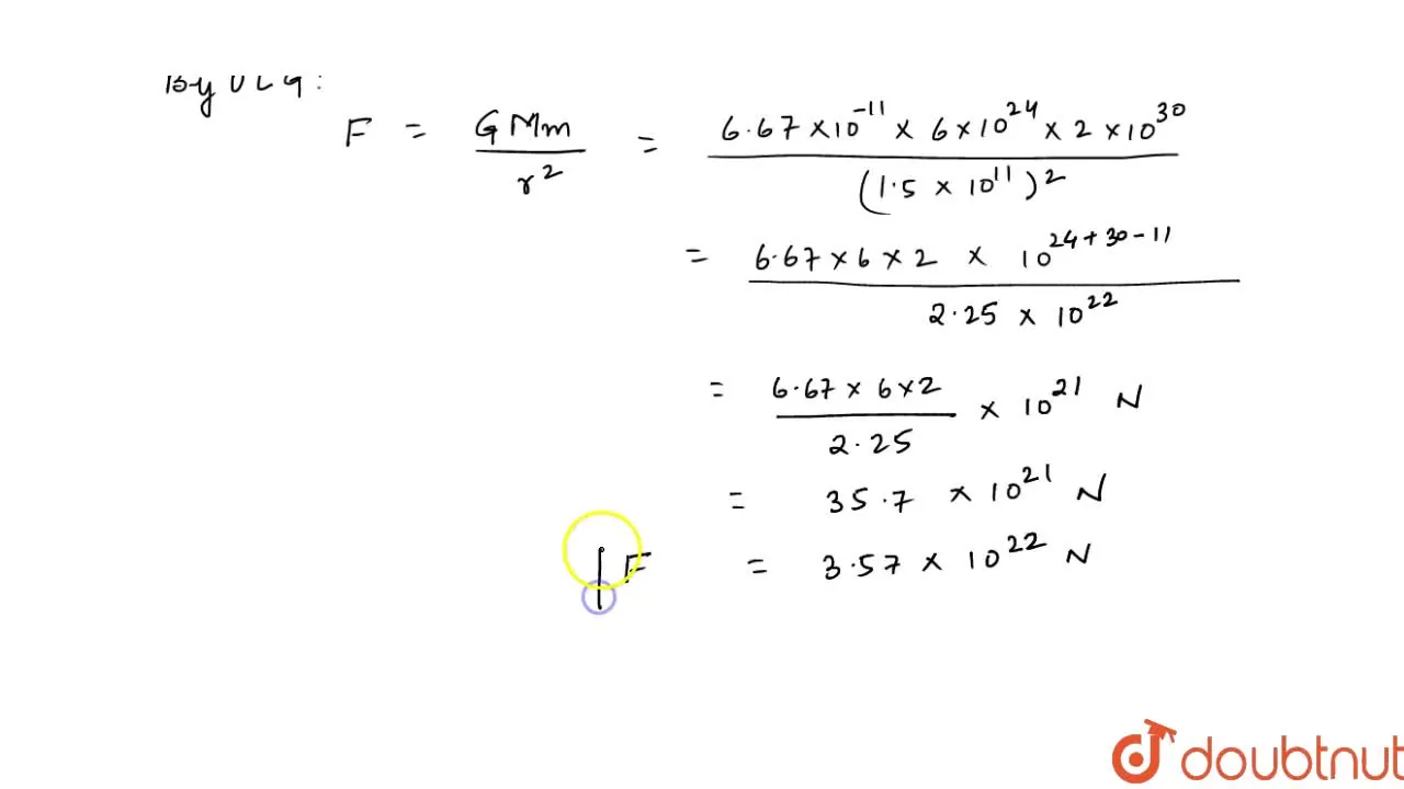 Calculate the force of gravitation between the earth the sun, given th