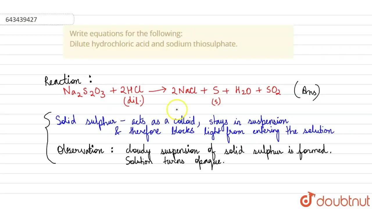 Write equations for the following: Dilute hydrochloric acid and sodi