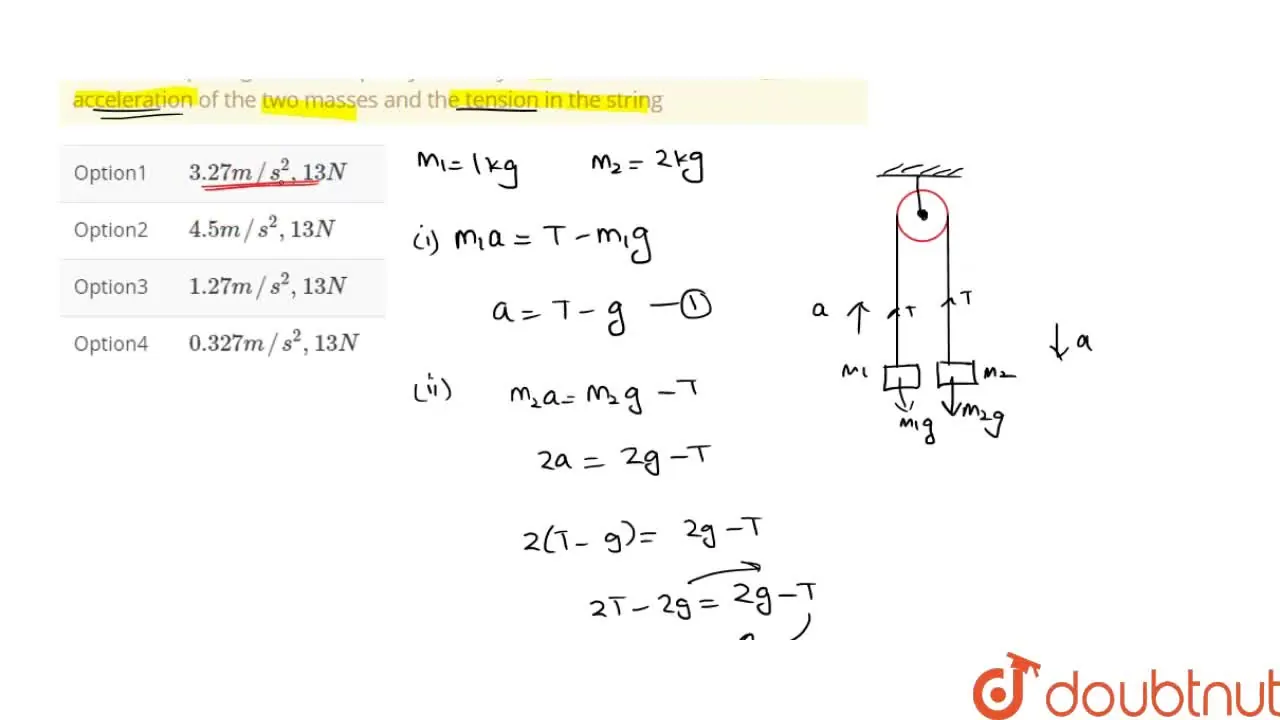 [Telugu] Two bodies of masses 1 kg and 2 kg are connected by a very li