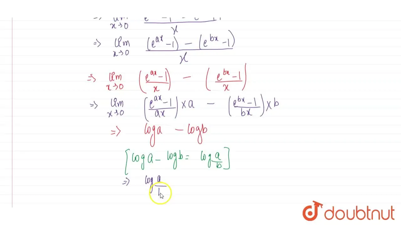 Evaluate the following limits : Lim( x to 0) (e^(ax)-e^(bx))/x